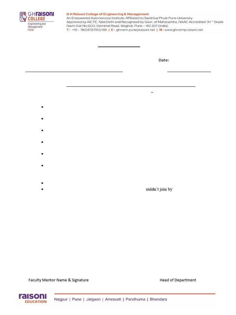 Internship Undertaking Form for Students | PDF