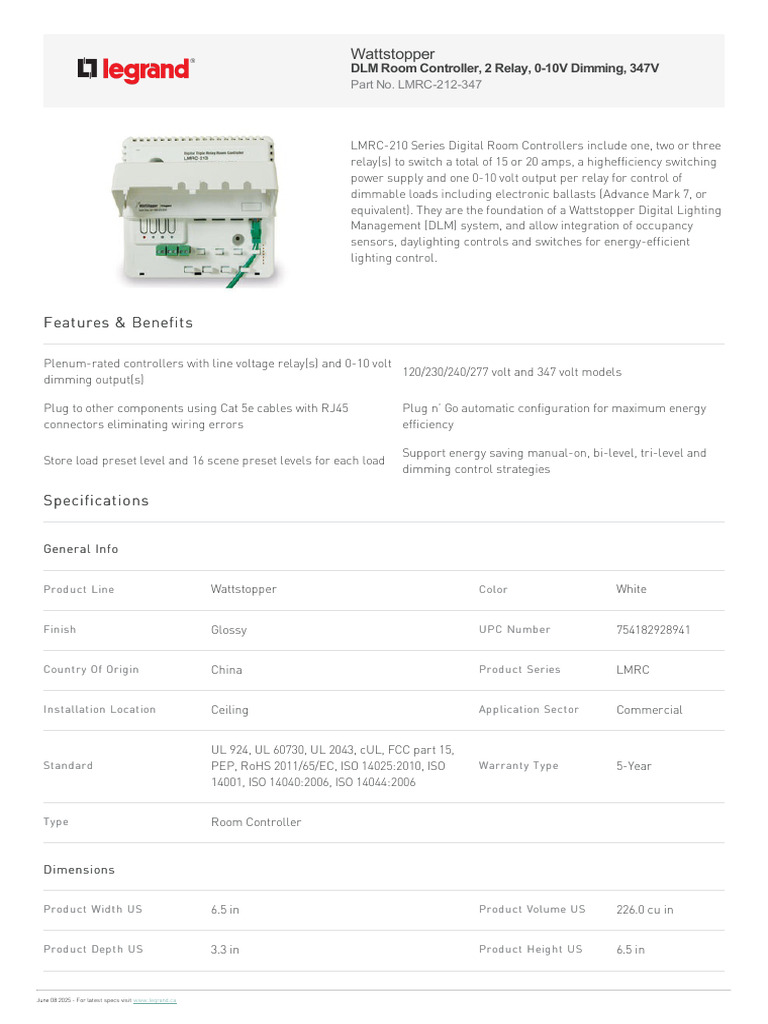 Wattstopper LMRC-212 Room Controller | PDF | Relay | Power Supply