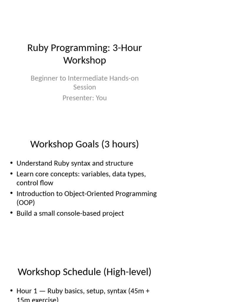 Ruby Workshop: From Basics to OOP | PDF