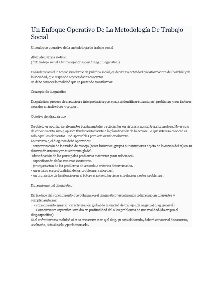 Enfoque Operativo en Trabajo Social | PDF | Trabajo Social | Realidad