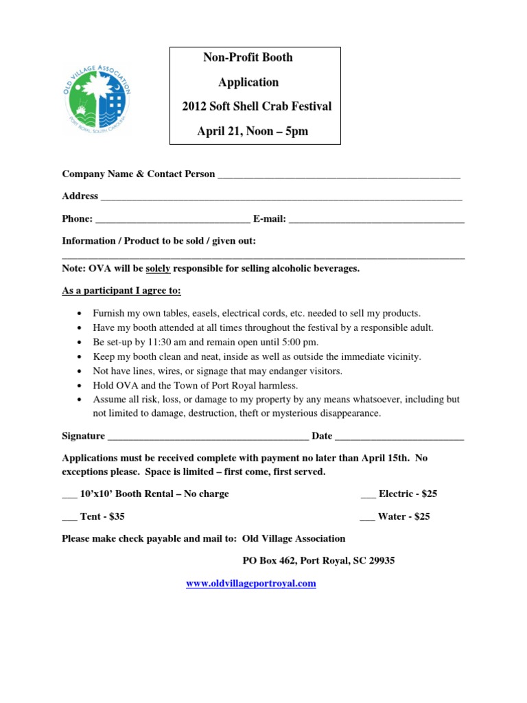 2012 Soft Shell Crab Festival Booth Application | PDF