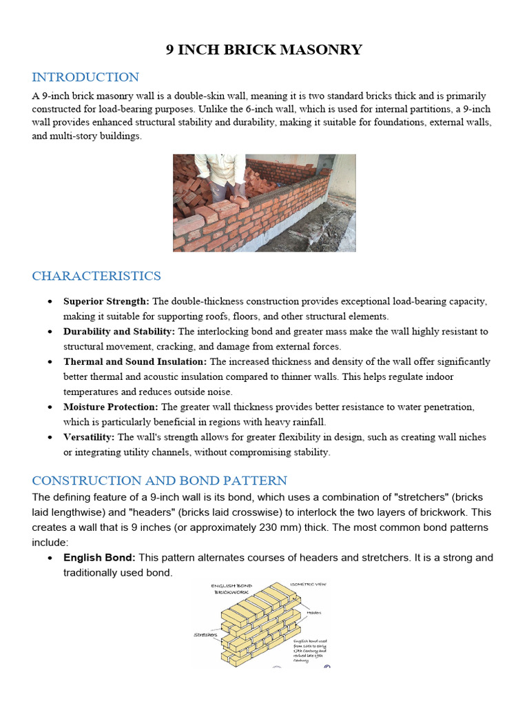 9-Inch Brick Wall Construction Guide | PDF | Brick | Masonry