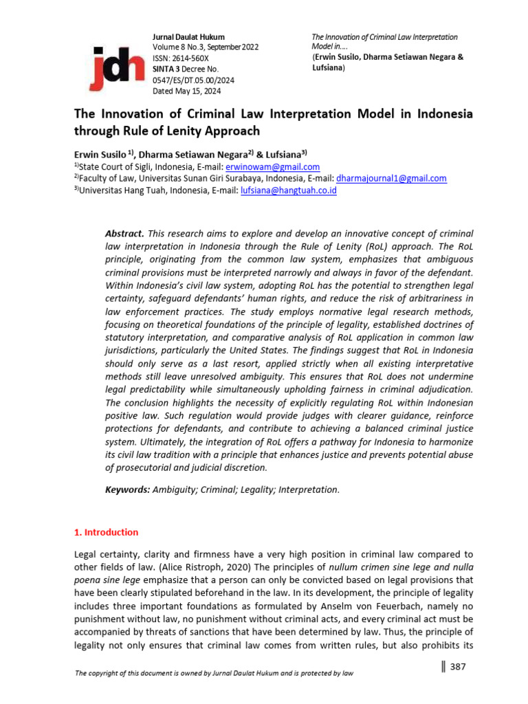 Erwin Susilo, Dharma Setiawan Negara & Lufsiana 387-398 | PDF | Rule Of ...