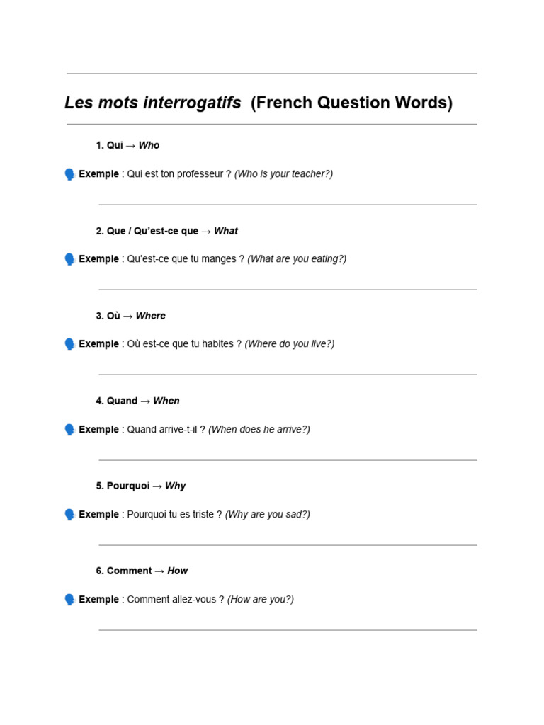 Les Mots Interrogatifs (French Question Words) | PDF