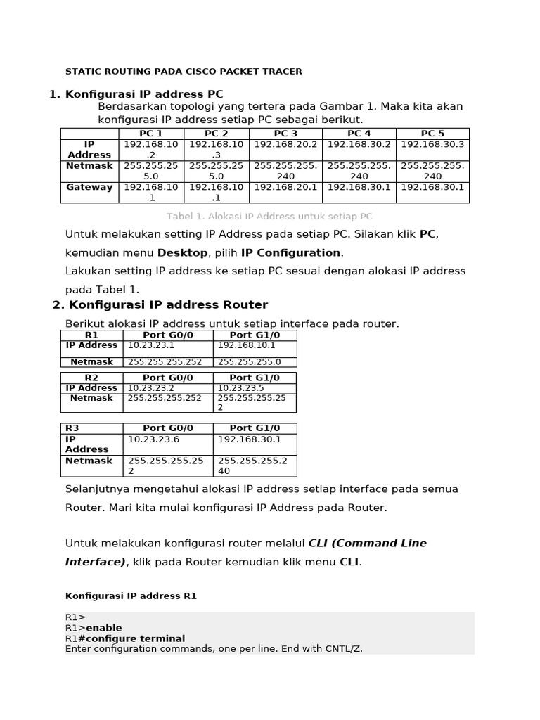 Panduan Static Routing Cisco Packet Tracer | PDF
