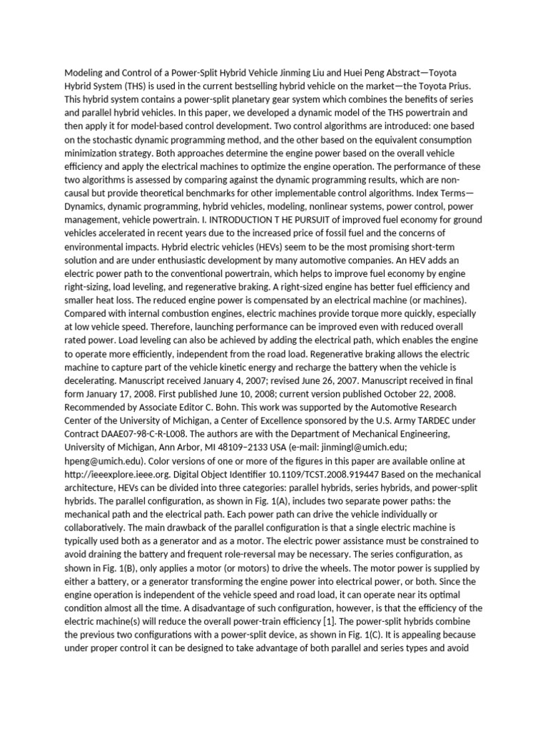 Power-Split Hybrid Vehicle Control | PDF | Hybrid Vehicle | Hybrid ...
