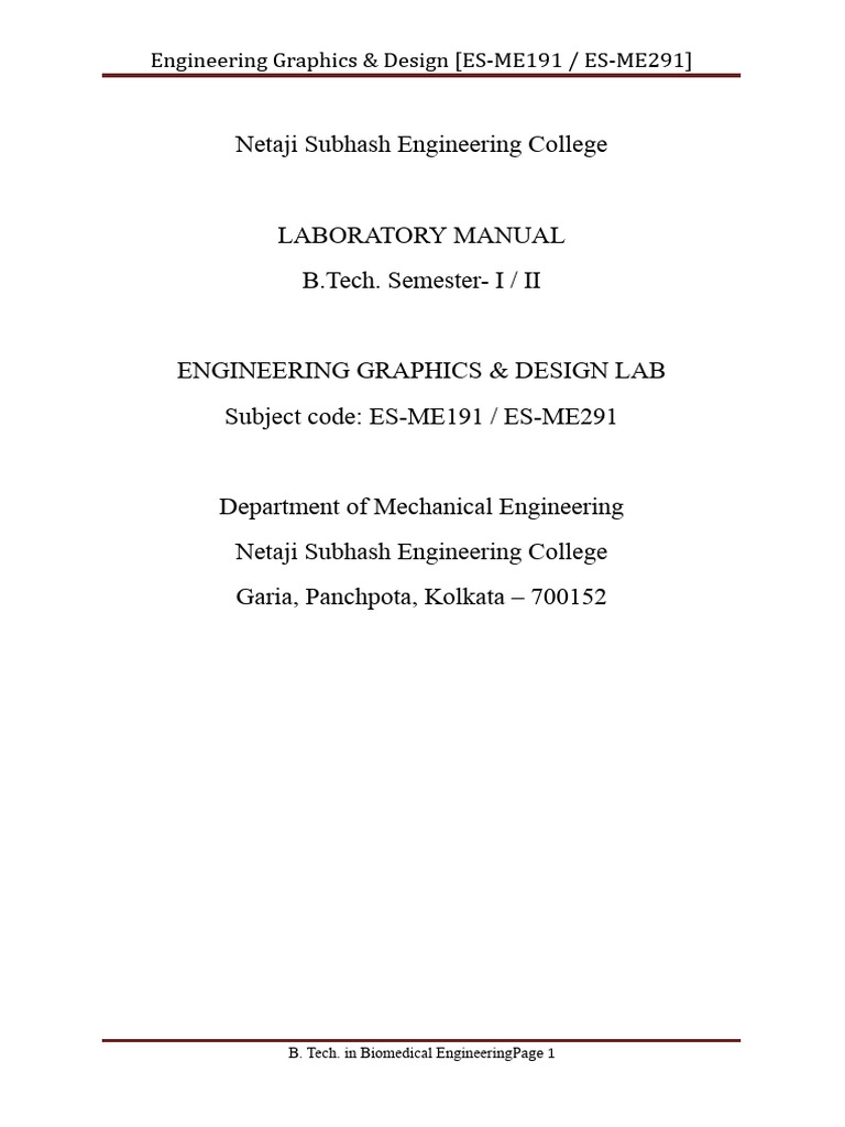 Engineering Graphics Lab Manual | PDF | Engineering | Computer Aided Design
