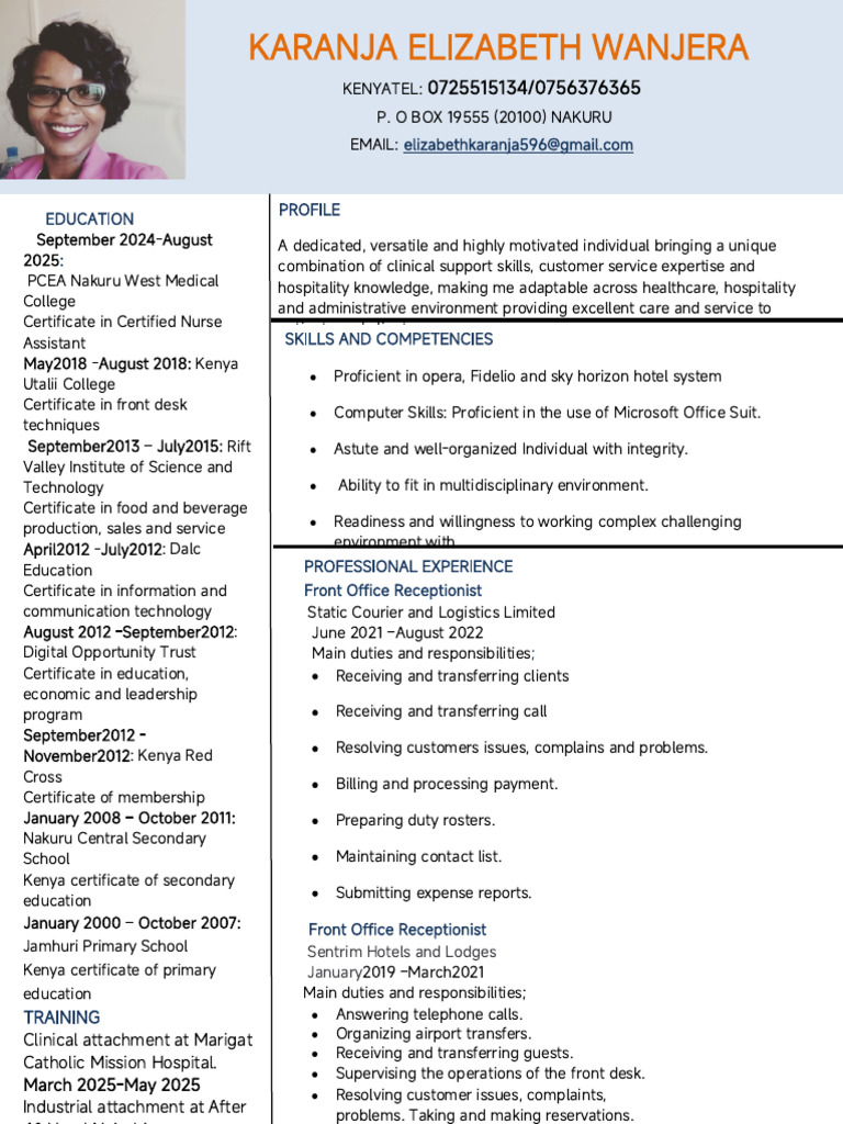 Elizabeth Karanja's Professional Profile | PDF