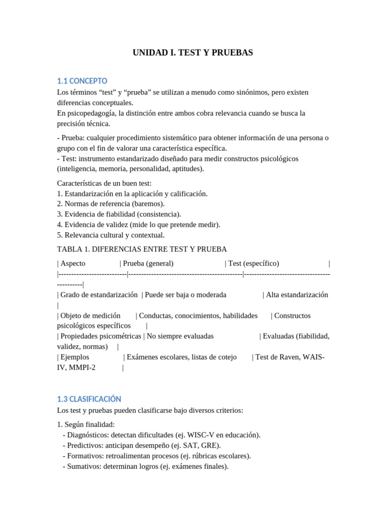 Diferencias entre Test y Prueba en Psicopedagogía | PDF | Validez ...
