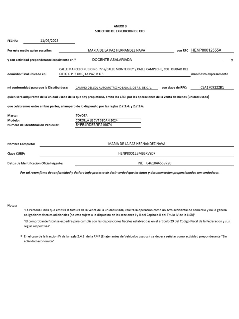 Formato Anexos 3 y 4 Hobaja-1 | PDF