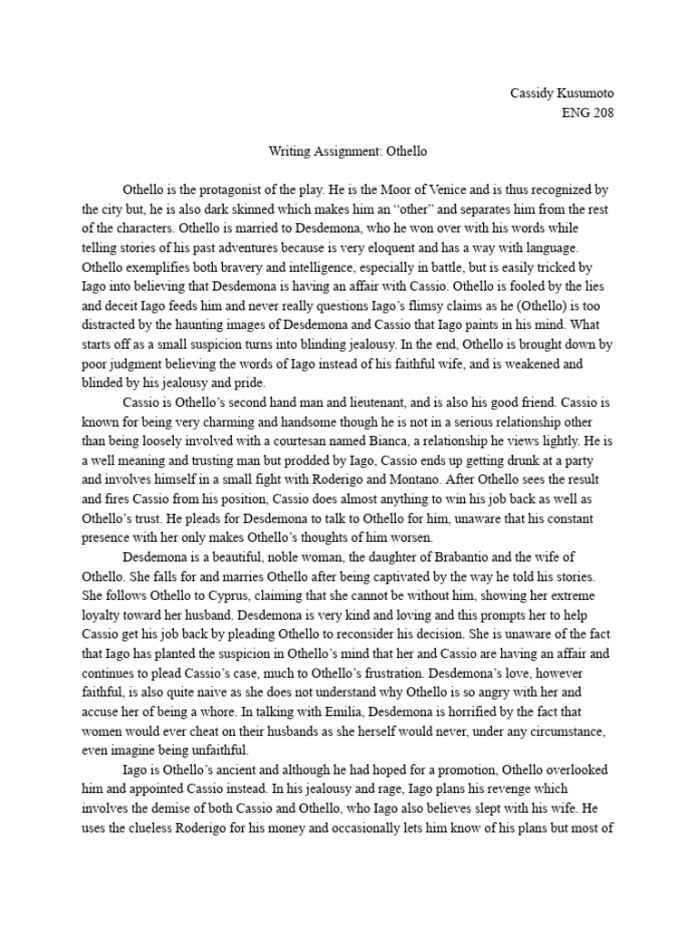 Eng 208 Essay 1 | PDF | Othello | Iago