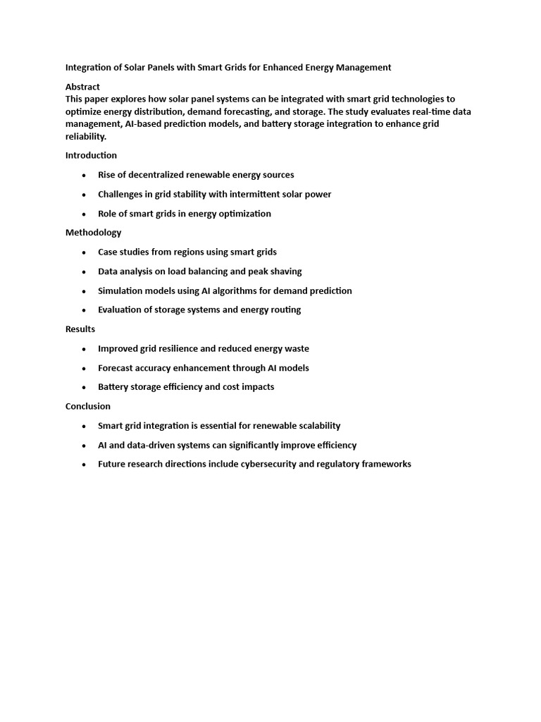 Solar Panels & Smart Grids Integration | PDF