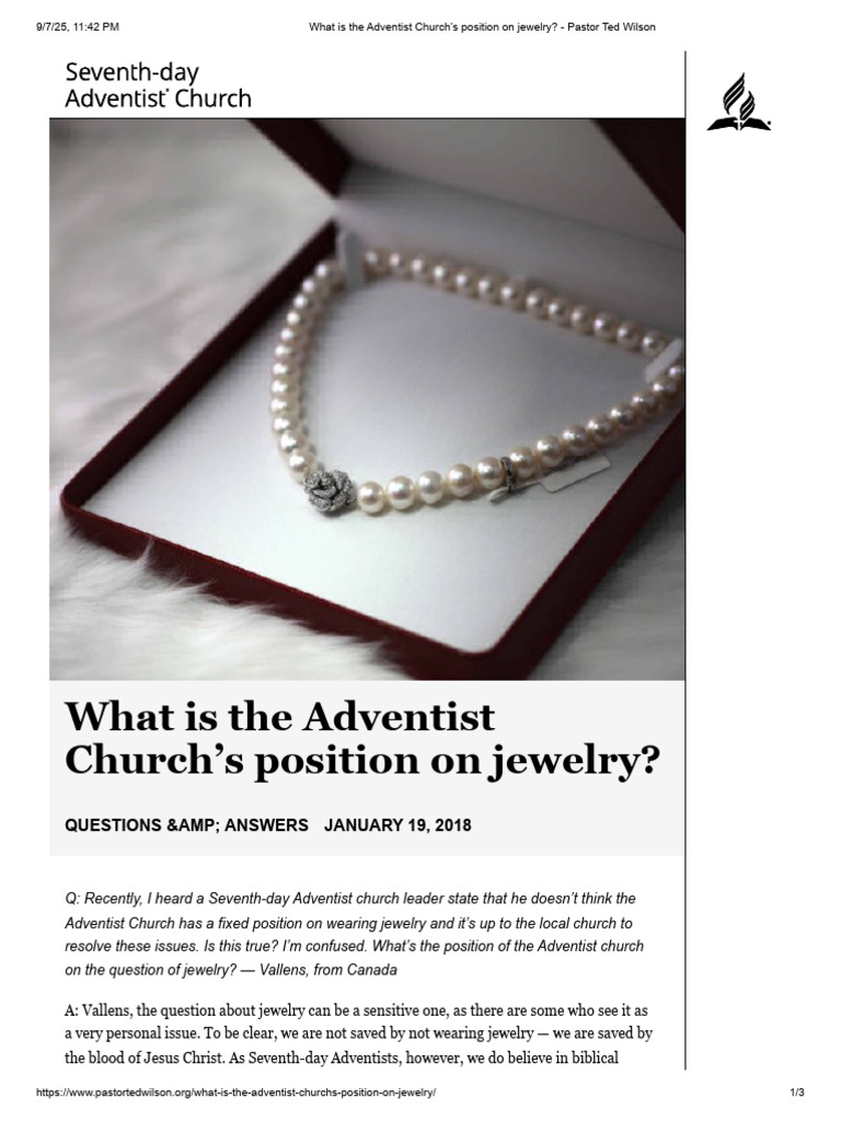 What Is The Adventist Church's Position On Jewelry - Pastor Ted Wilson ...