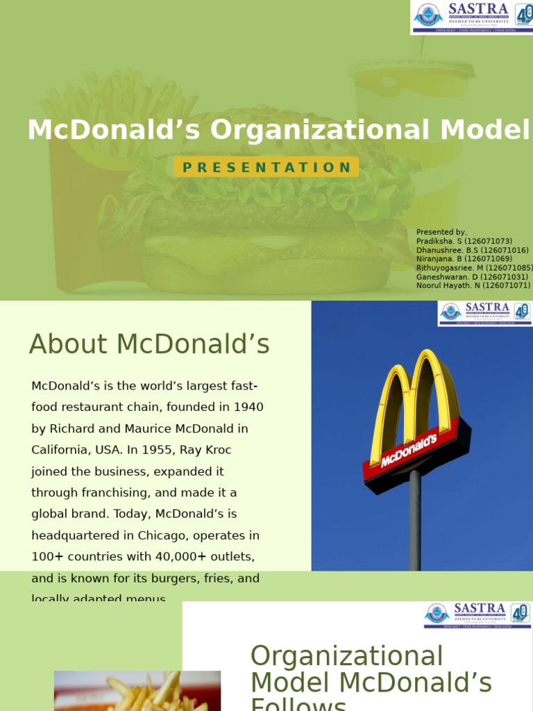 McDonald's Organizational Model (Team 5) | PDF | Mc Donald's | Franchising
