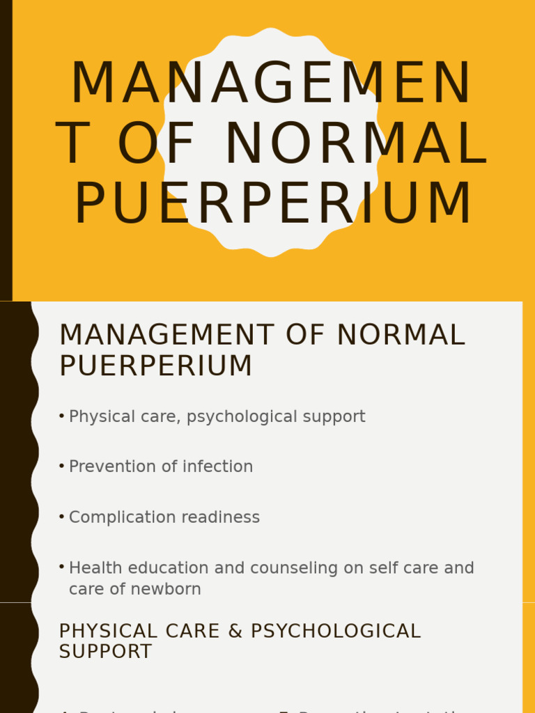 Management of Normal Puerperium | PDF | Breastfeeding | Postpartum Period