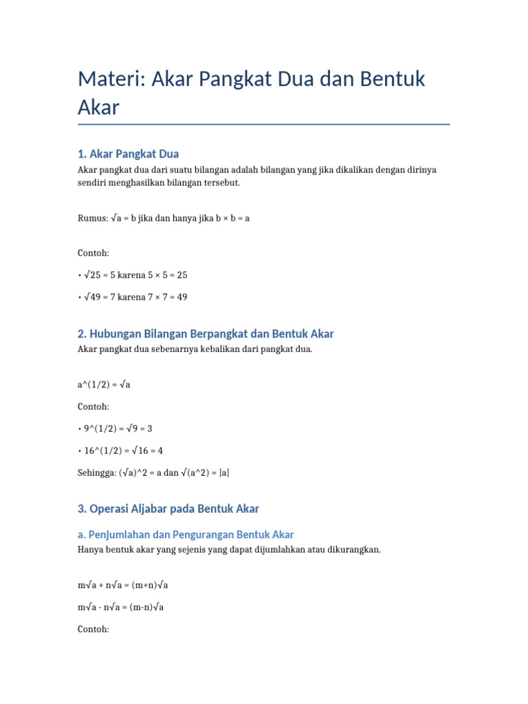 Materi Akar Pangkat Dua | PDF