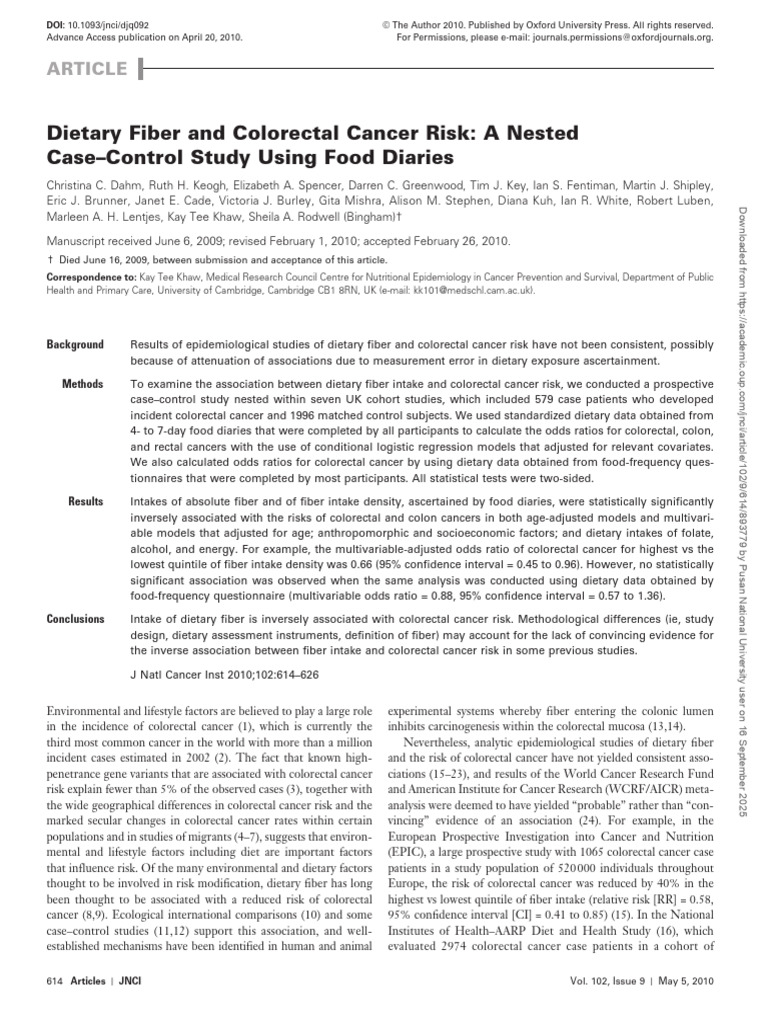 Dietary Fiber and Colorectal Cancer Risk A Nested | PDF | Colorectal ...