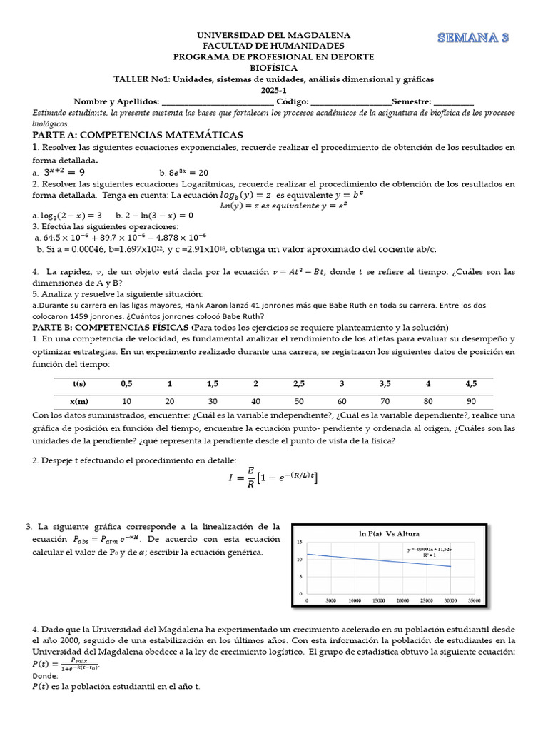 TALLER No1 - Unidades, Sistemas, Análisis Dimensional, Gráficas | PDF ...