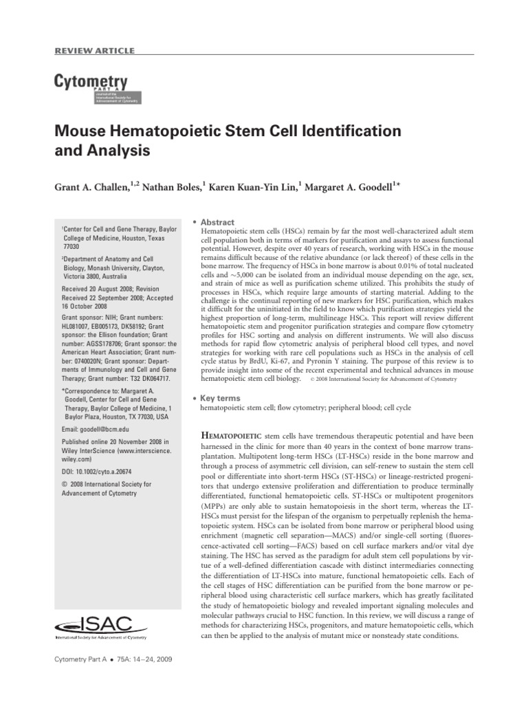 Mouse Hematopoietic Stem Cell Identification and Analysis | PDF ...