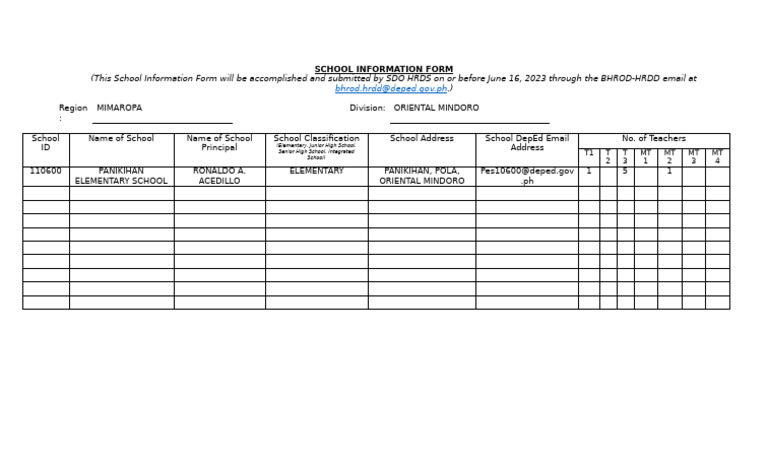 Template School Information Form | PDF