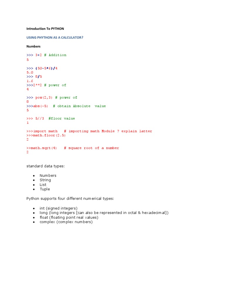 # Addition: Using Phython As A Calculator? | PDF | Integer (Computer Science) | Control Flow