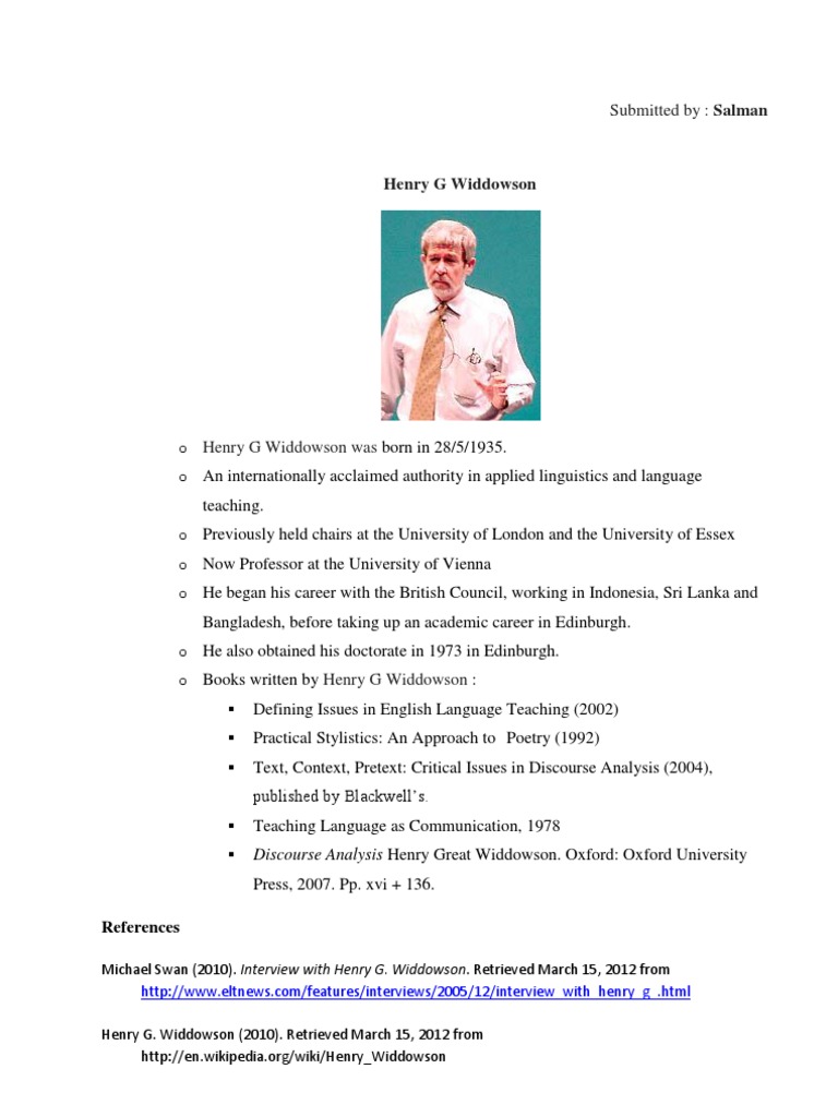 Henry G Widdowson Was Born in 28 | PDF | Language Arts & Discipline
