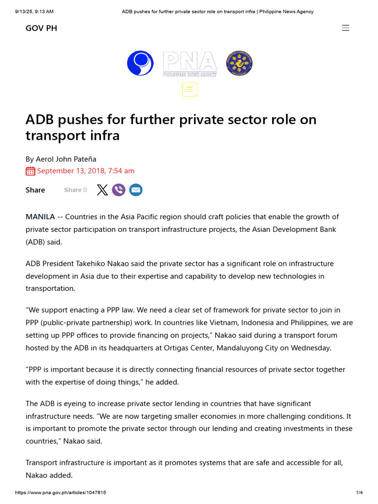 ADB Pushes For Further Private Sector Role On Transport Infra ...
