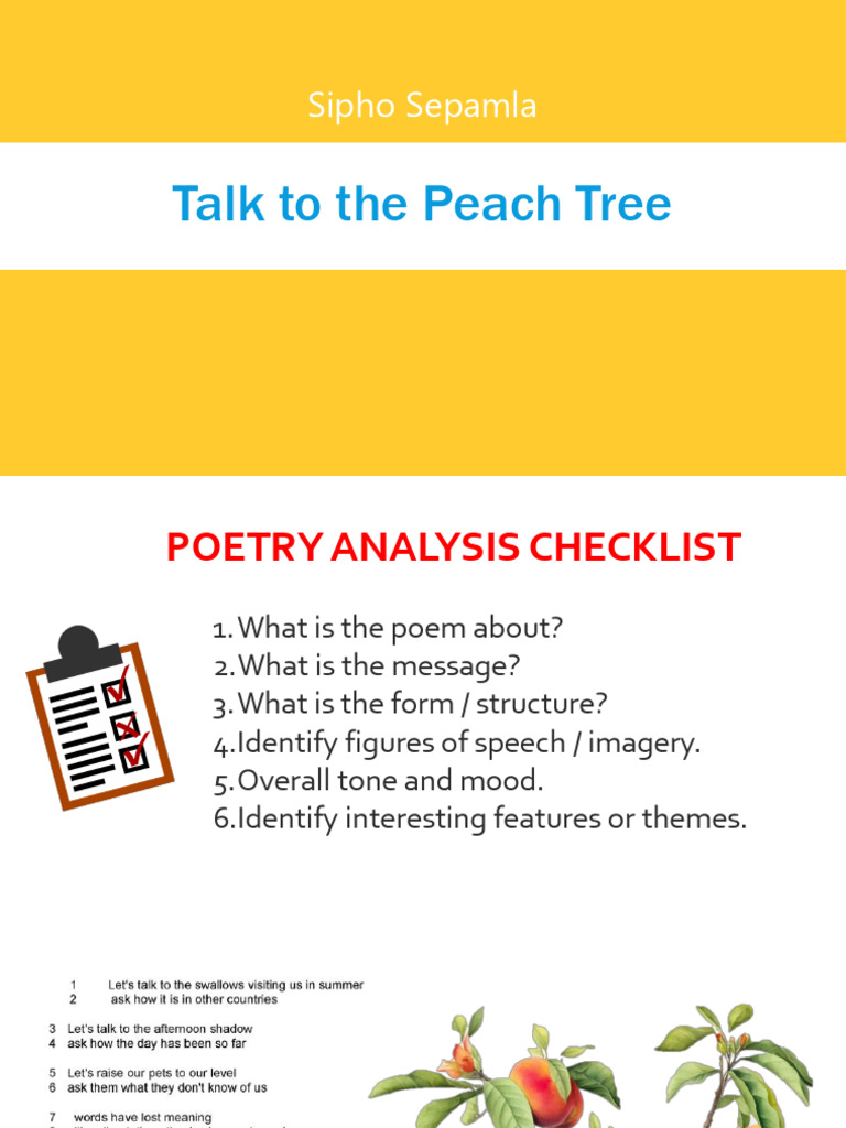 Analyzing "Talk to the Peach Tree" | PDF | Poetry | Apartheid