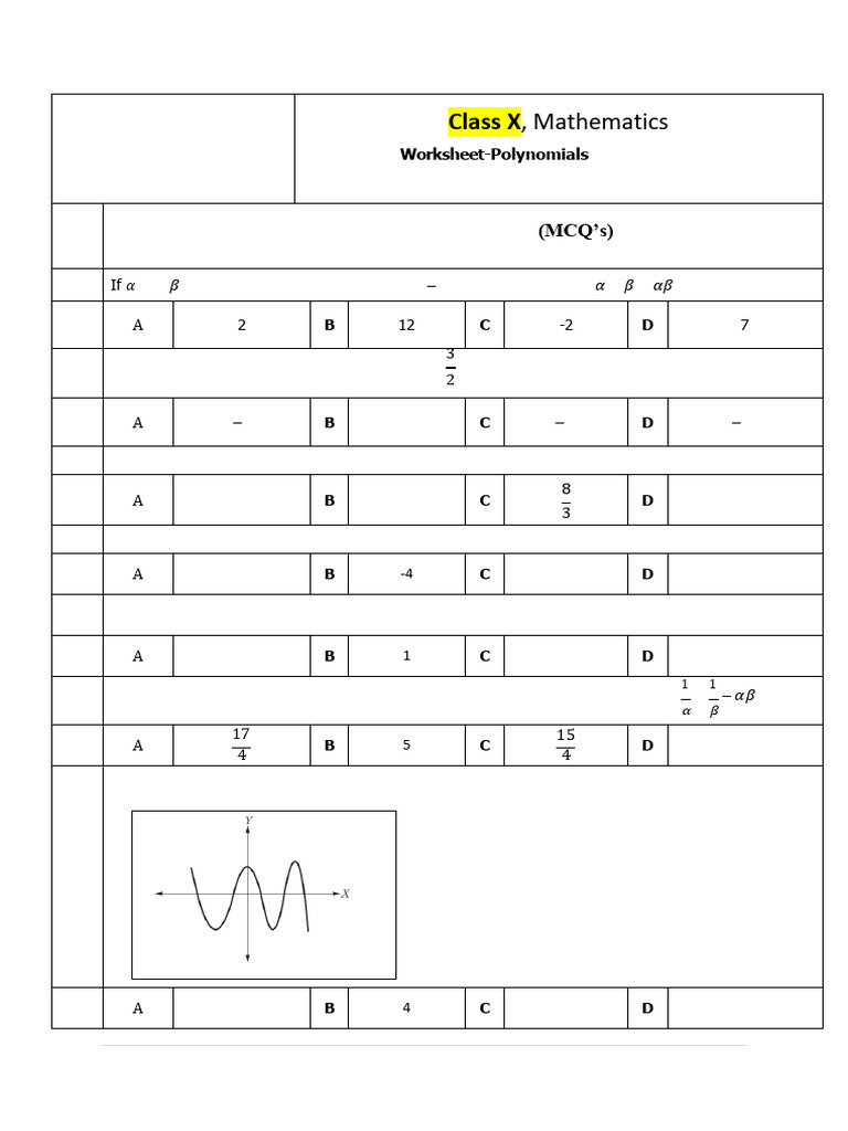 CLASS 10 Polynomials WS 3 | PDF | Polynomial | Zero Of A Function