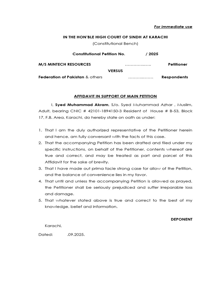 Mintech Resources Constitutional Bench Affidavits | PDF | Affidavit | Justice