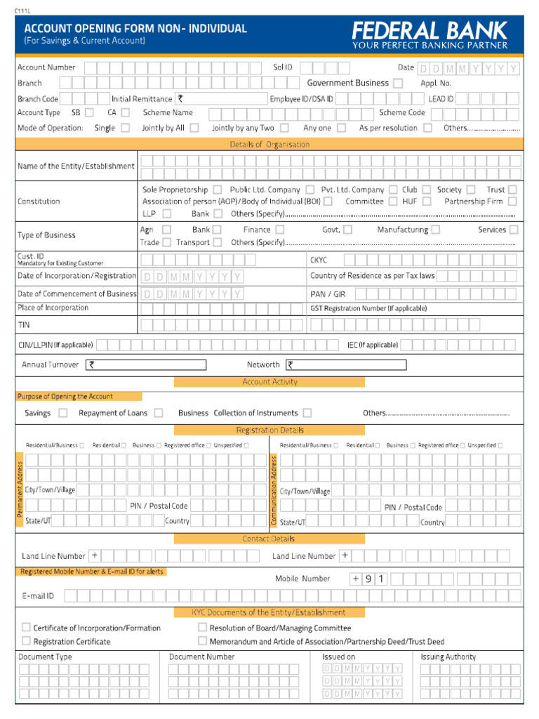 NON Individual Ac Opening Form | PDF