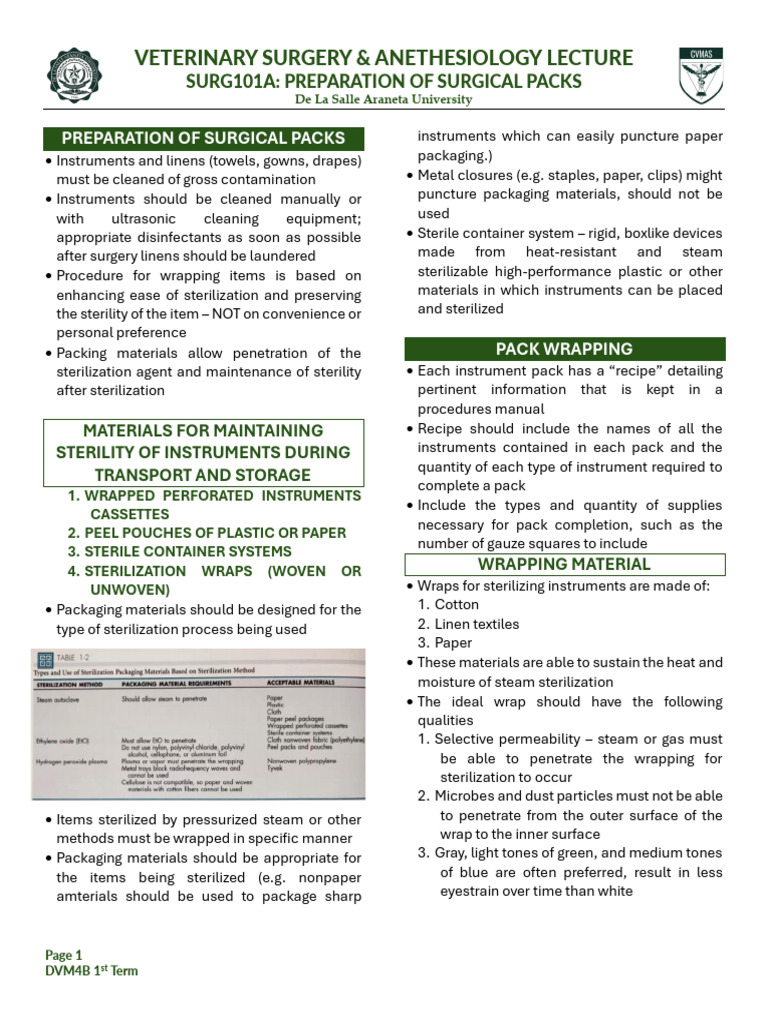 SURG101A Module3 Surgical Packs | PDF | Sterilization (Microbiology ...