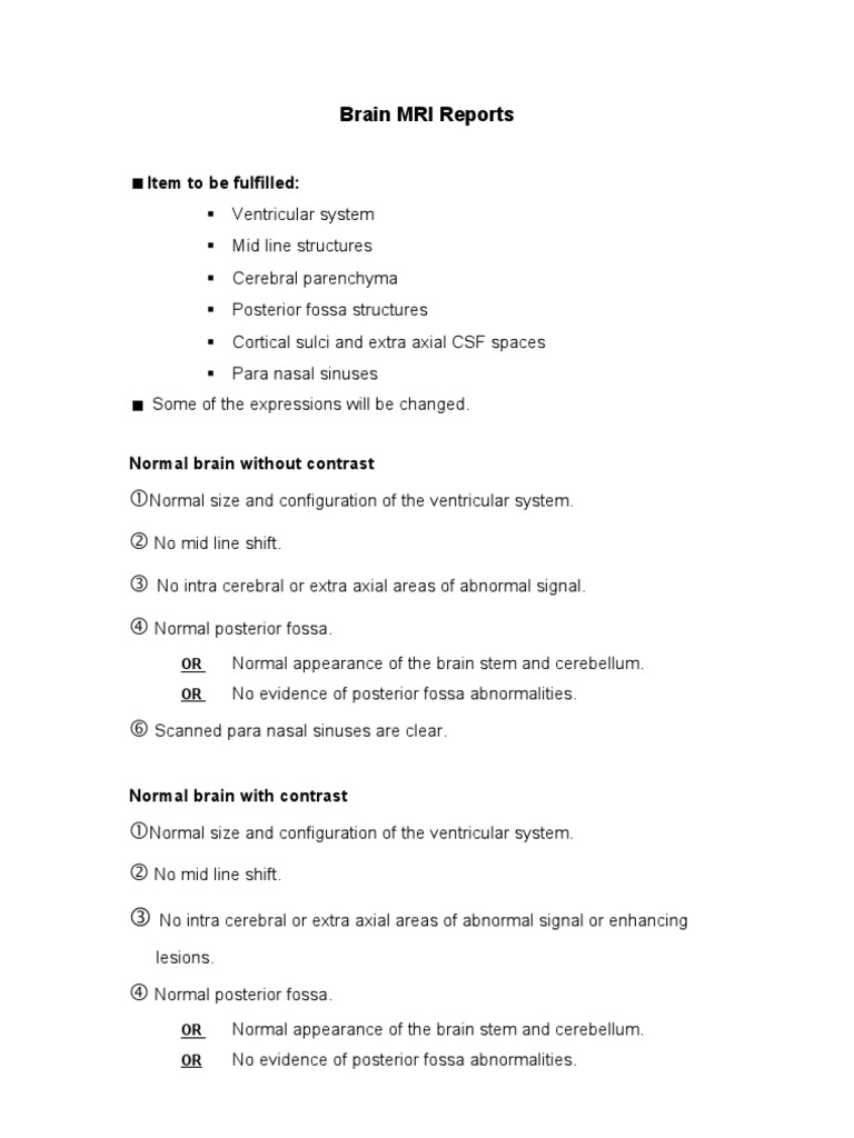 Brain MRI Reports | PDF | Diseases And Disorders | Animal Anatomy