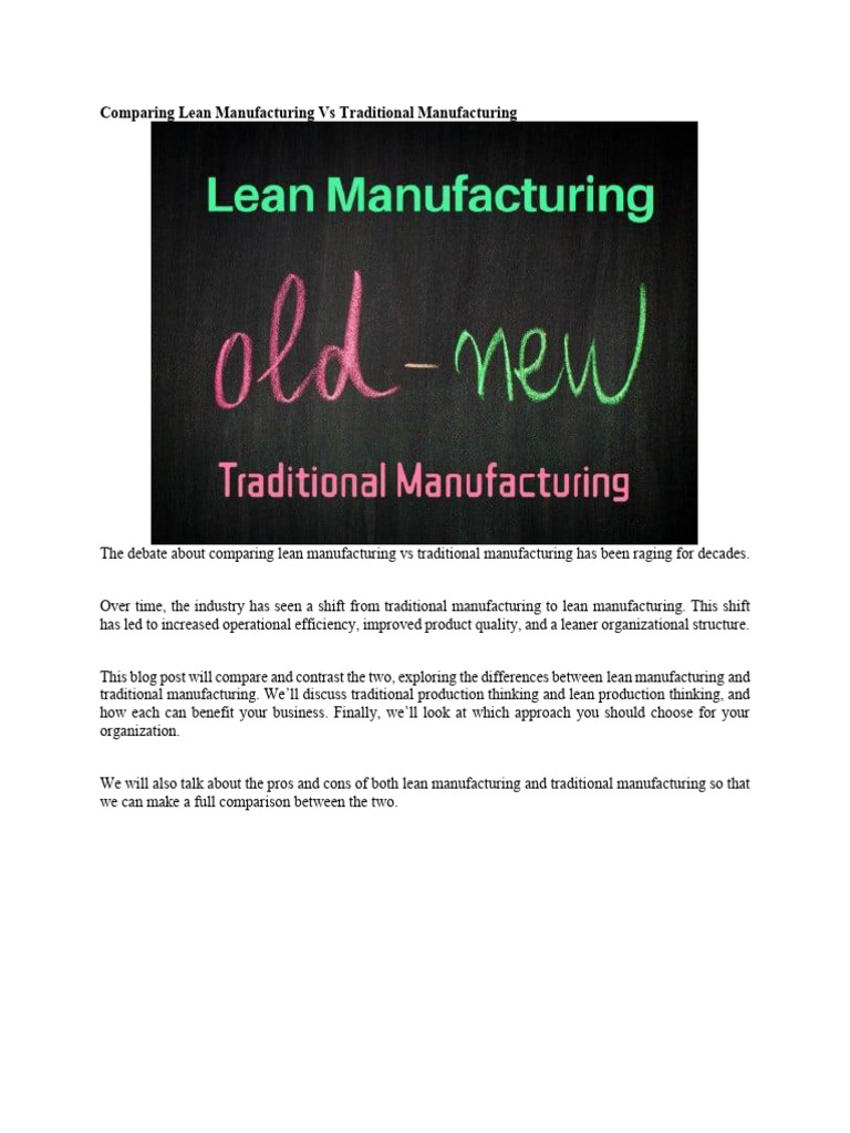 Comparing Lean Manufacturing Vs Traditional Manufacturing | PDF | Lean ...