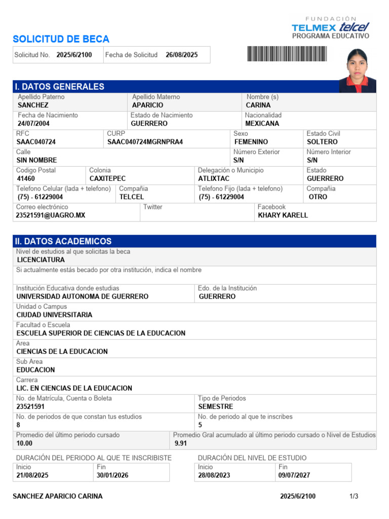 Ejemplo de Registro A La Beca Telmex | PDF