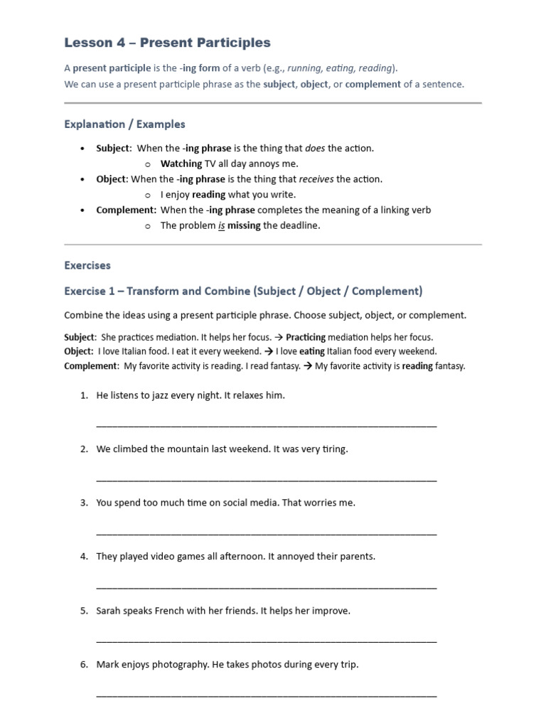 Understanding Present Participles | PDF | Verb | Linguistic Morphology