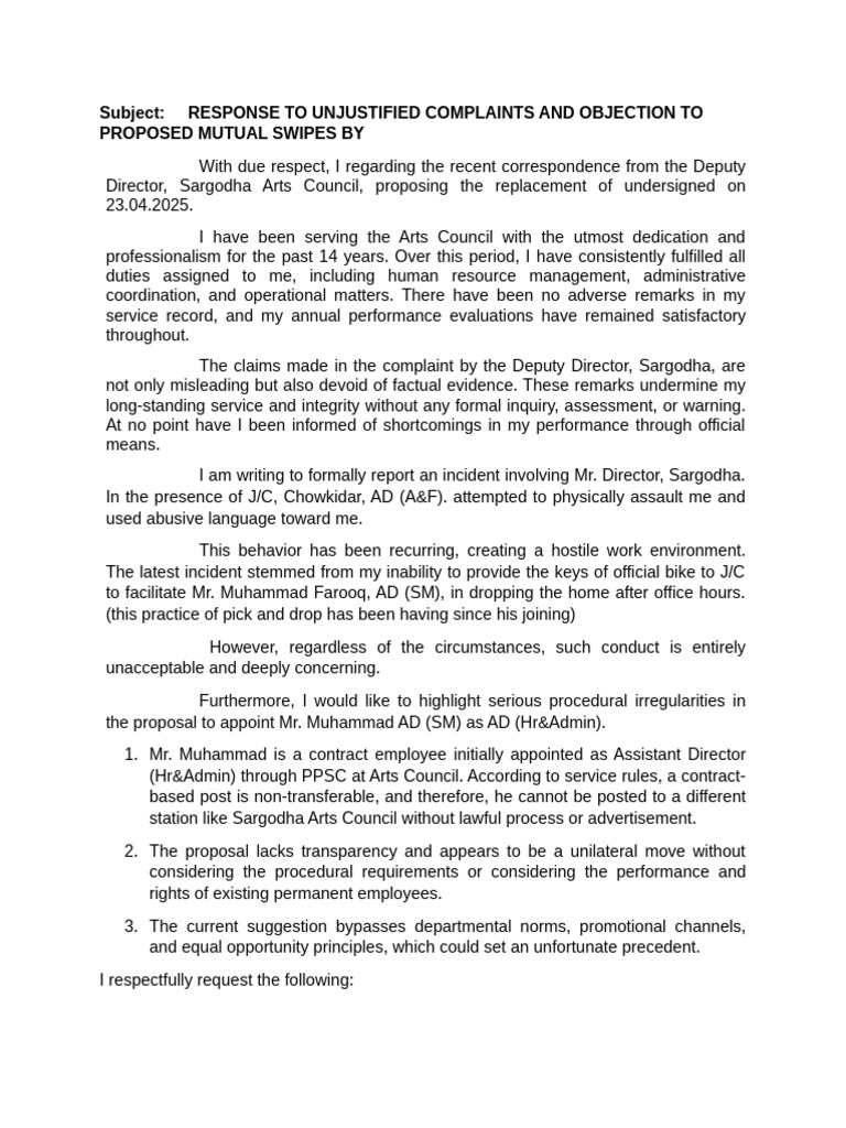 Response to Complaints and Appointment Objections | PDF | Performance ...