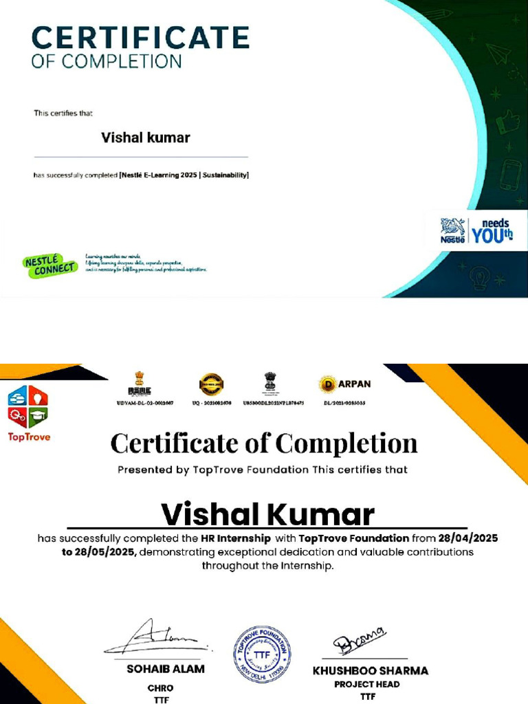 Certificates of Completion and Internship | PDF