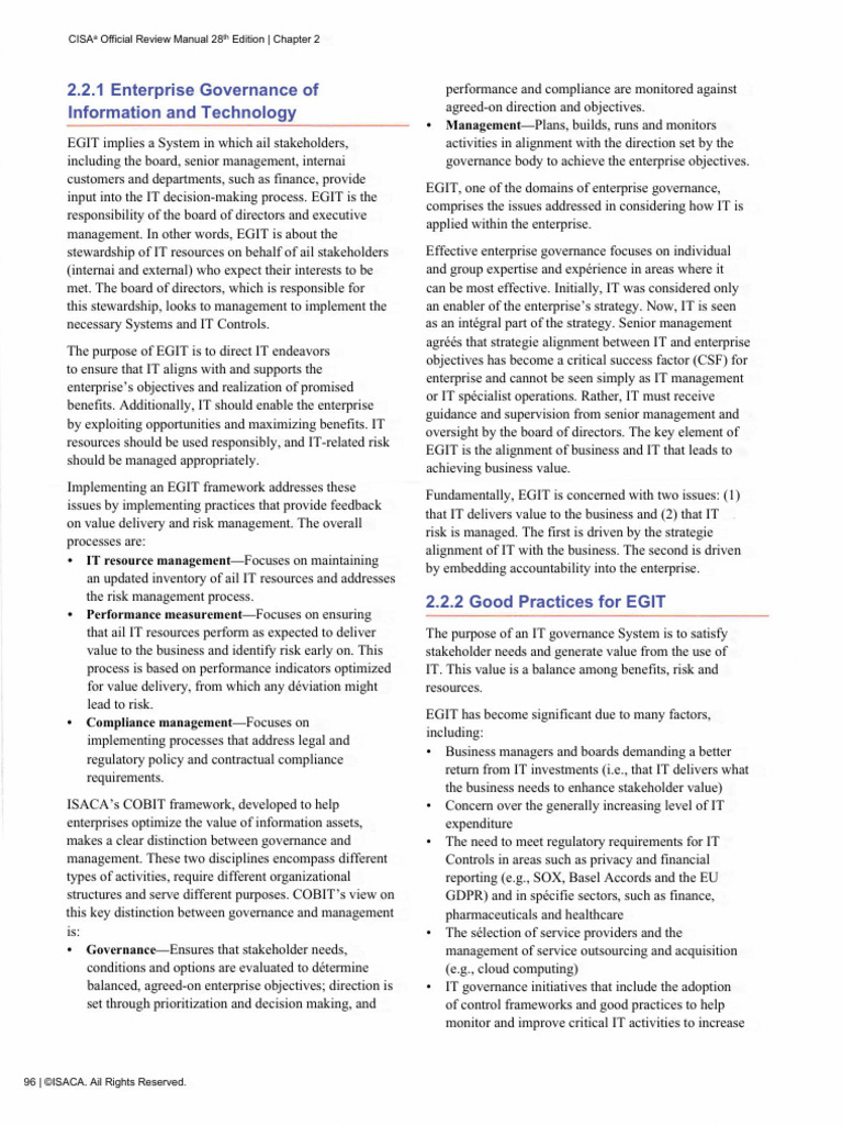 CISA Official Review Manual: EGIT Overview | PDF | Internal Audit | Audit