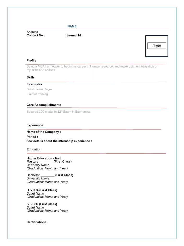 CV Format for HSC Students | PDF