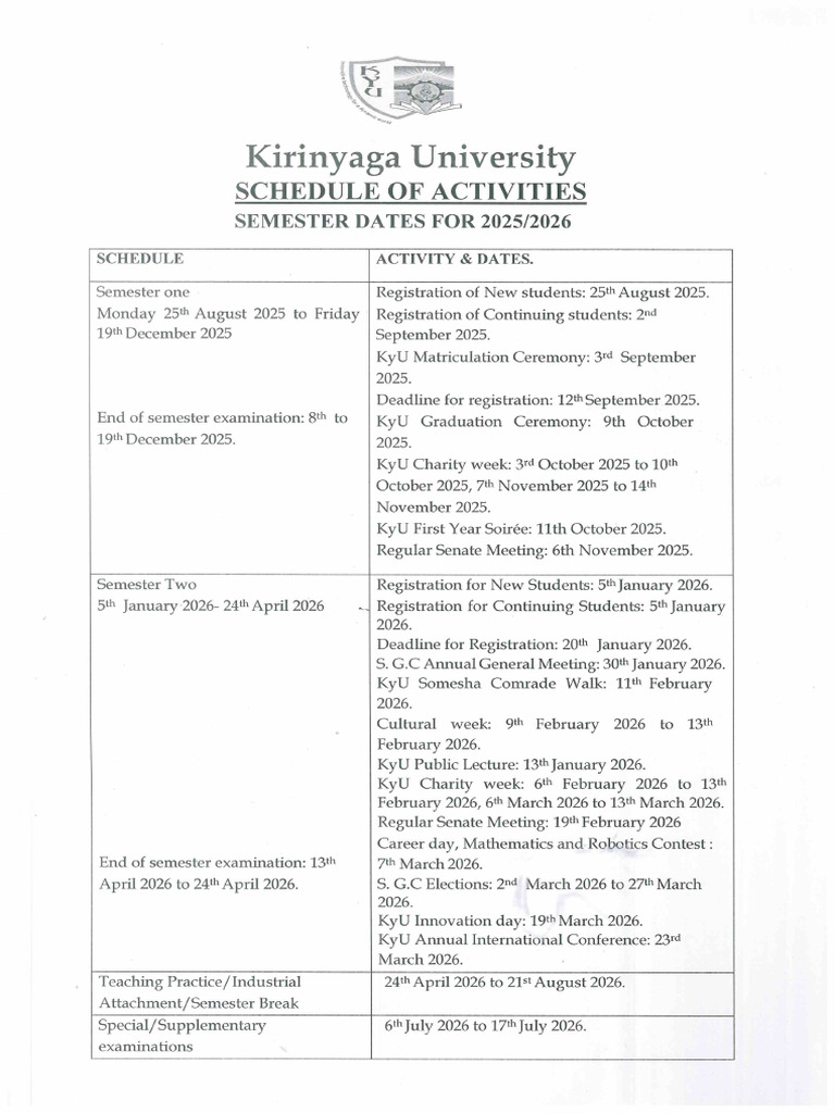 Semester Dates For 2025-2026 Academic Year | PDF