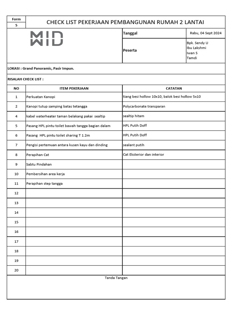 Checklist Pekerjaan | PDF