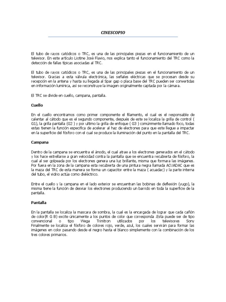 Funcionamiento del Cinescopio en Televisores | PDF | Tubo de rayos ...