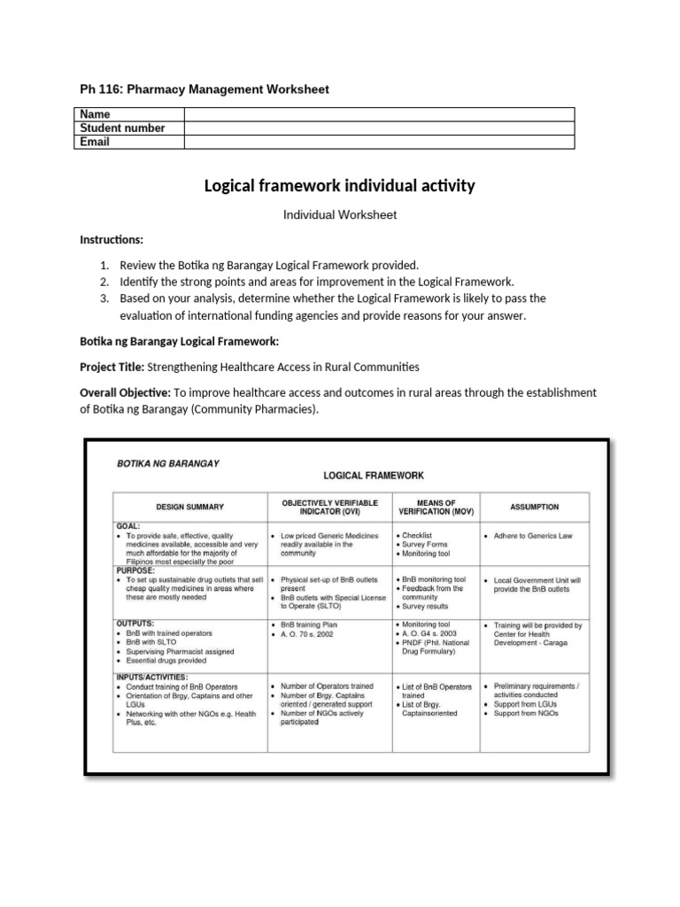 Worksheet 4.2 Logical Framework Activity | PDF
