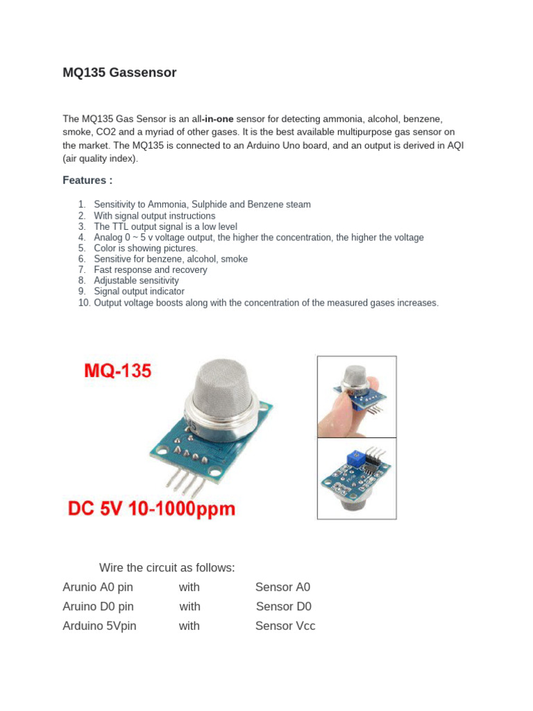 MQ135 Gas Sensor for Air Quality Monitoring | PDF