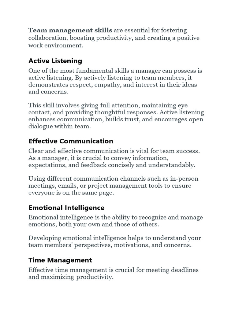 Essential Team Management Skills Guide | PDF | Agile Software ...