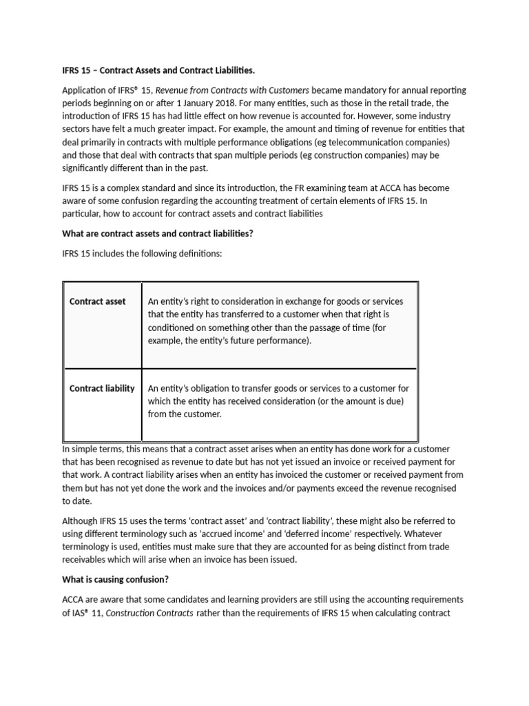 IFRS 15: Contract Assets and Liabilities Explained | PDF ...