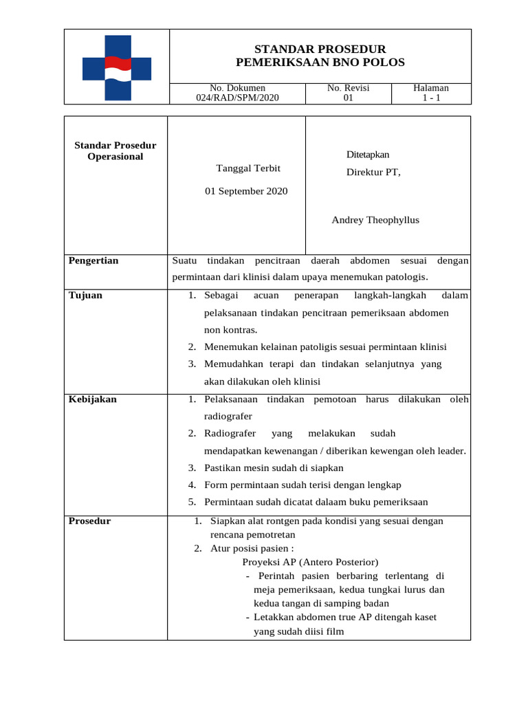 Spo - Standar Prosedur Pemeriksaan Bno Polos | PDF