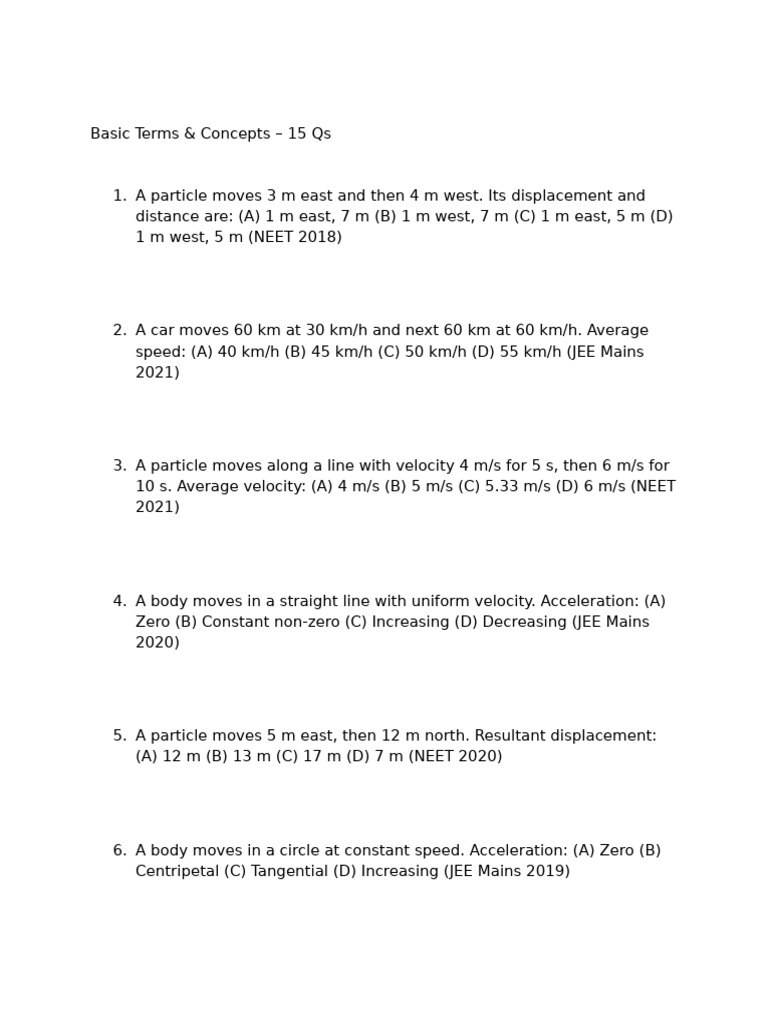 Physics Motion Concepts & Questions | PDF | Acceleration | Velocity