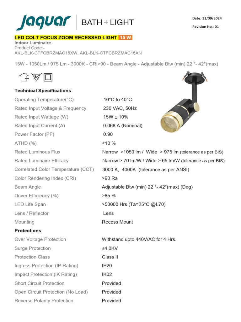 15w Led Colt Focus Light Zoom Recessed Ctfcbrzmac15xw | PDF